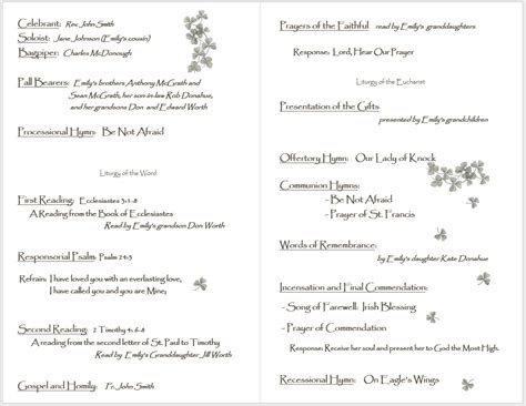 Antique Shamrocks Funeral Mass Programs Laurens Personalized Mass Booklets