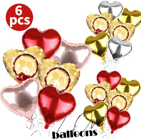 Hartjes Ballonnen Goud Rood Roze 6 Stuks Folie Ballonnen Set Voor