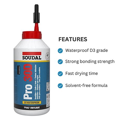 Soudal Pro 30d Wood Glue Waterproof Adhesive For Joinery 750g