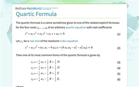 Quartic Formula From Wolfram Mathworld