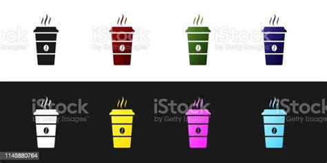 설정 커피 컵 아이콘 흑백 배경에 고립 뜨거운 커피와 일회용 커피 컵 벡터 일러스트 0명에 대한 스톡 벡터 아트 및 기타 이미지