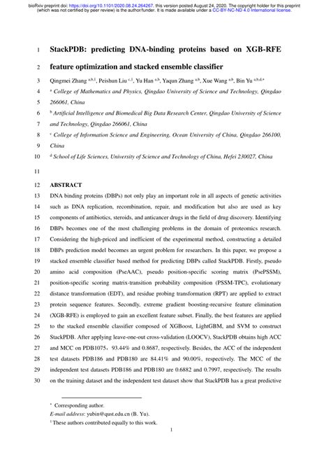 Pdf Stackpdb Predicting Dna Binding Proteins Based On Xgb Rfe