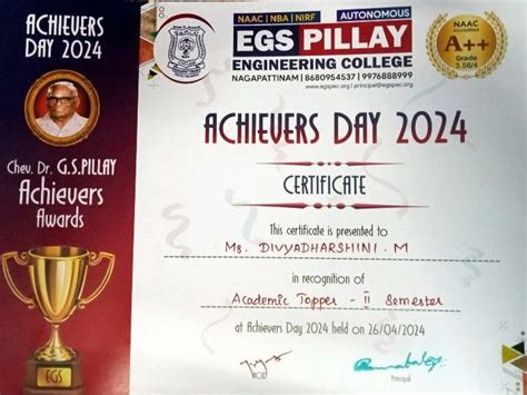 Divya Dharshini M On Linkedin Recognized For Outstanding Academic