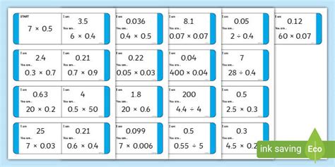 Multiplying And Dividing Decimals Loop Cards