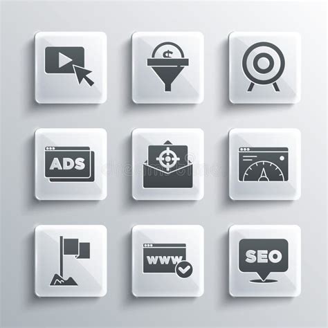 Set Website Template Seo Optimization Statistic Mail And E Mail Location Marker Advertising