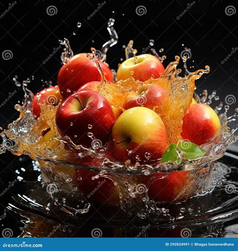 Colorful Apples In A Dynamic Falling Motion Perfect For A Food Stock