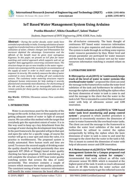 Irjet Iot Based Water Management System Using Arduino Pdf