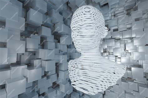 인공 지능 3d 렌더링의 개념을 가진 가상 로봇의 머리 프리미엄 사진