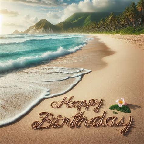 A Picture Of A Happy Birthday On A Beach With The Words Happy Birthday