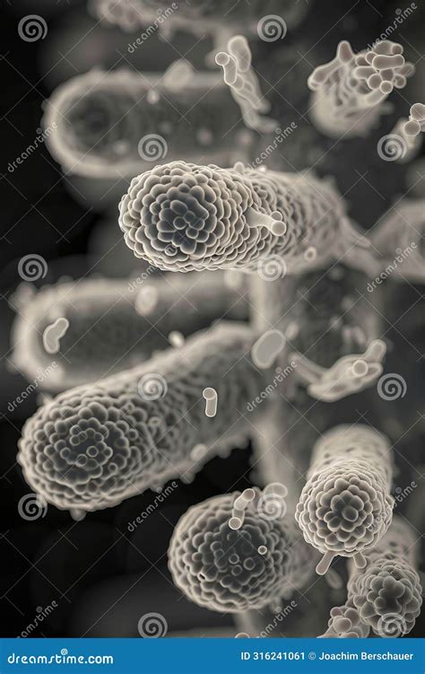 Front View Photography Of Bacillus Subtilis With Hard Light Elements And Neutral Colors Stock