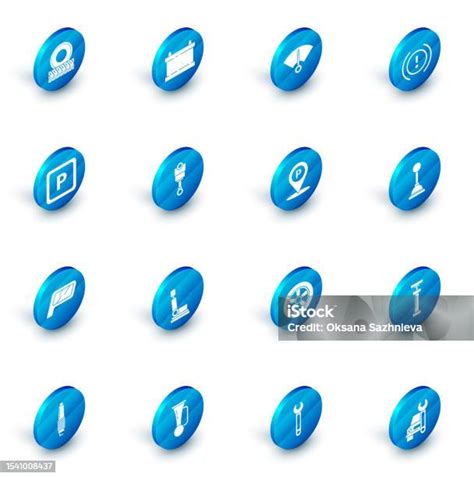 자동차 배터리 속도계 브레이크 시스템 경고 주차 거울 엔진 피스톤 기어 시프터 및 주차 아이콘이 있는 위치를 설정합니다 벡터 3차원 형태에 대한 스톡 벡터 아트 및 기타