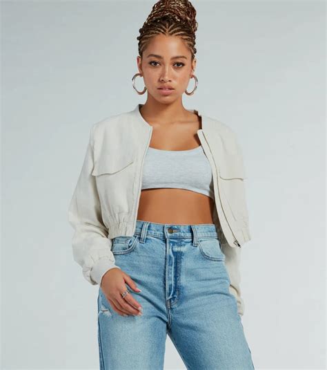 Everyday Cute Crop Linen Bomber Jacket And Windsor