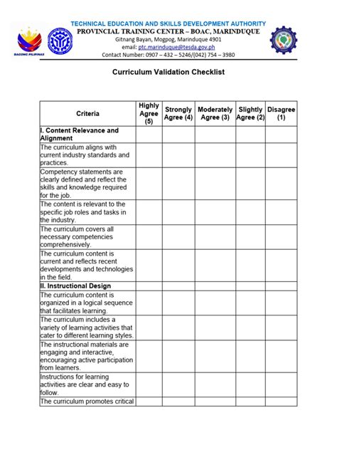 Curriculum Validation Checklist Pdf Curriculum Learning