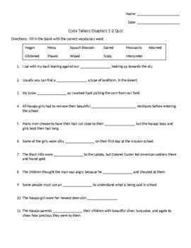 Code Talker Chapters 1 2 Quiz By Cydney Turner TpT