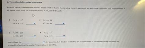 solved 2 the null and alternative hypotheses for each pair