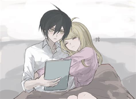 Safebooru 1boy 1girl Ahoge Akamatsu Kaede Black Hair Blanket Blonde