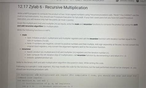 Solved 1217 Zylab 6 Recursive Multiplication Write A Mips