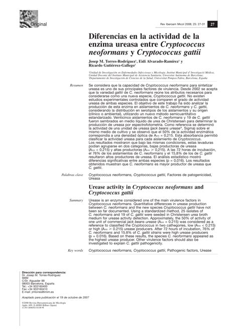 Pdf Urease Activity In Cryptococcus Neoformans And Cryptococcus Gattii