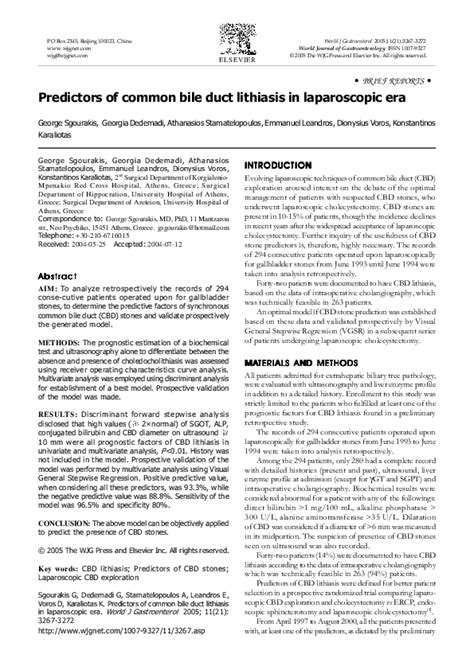 Pdf Predictors Of Common Bile Duct Lithiasis In Laparoscopic Era