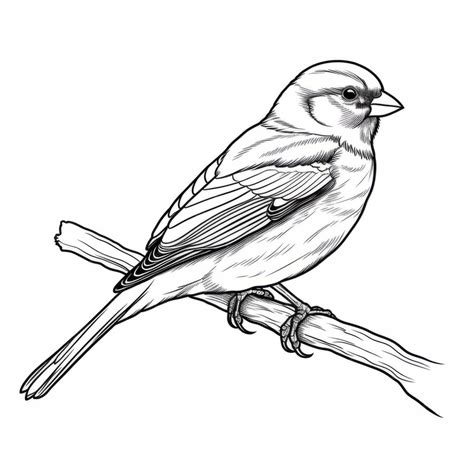Premium Photo Sparrow On Branch Coloring Page Realistic Renderings Of