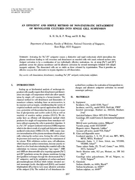 An Efficient And Simple Method Of Non Enzymatic Detachment Of Monolayer Cultures Into Single