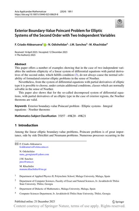 Pdf Exterior Boundary Value Poincaré Problem For Elliptic Systems Of