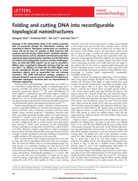 Pdf Folding And Cutting Dna Into Reconfigurable Topological Nanostructures