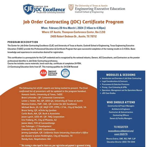 Job Order Contracting Joc Certificate Program University Of Texas Thompson Conference Center