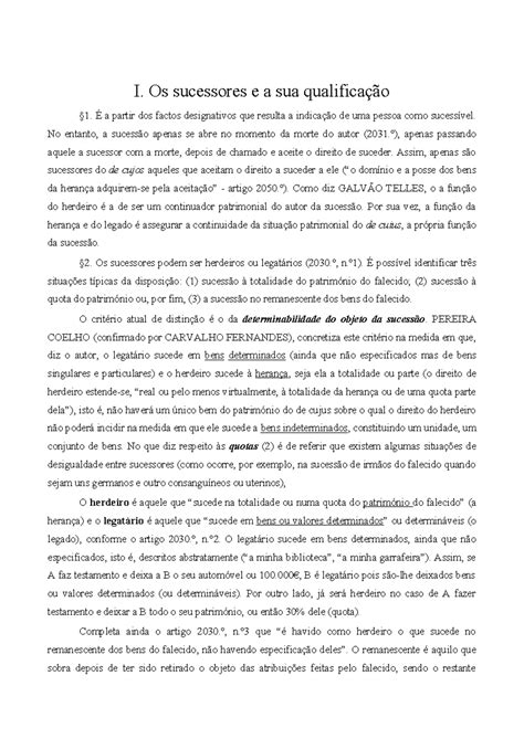U3 Os Sucessores Sucessões I Os Sucessores E A Sua Qualificação §1 É A Partir Dos Factos