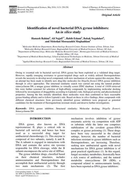 Pdf Identification Of Novel Bacterial Dna Gyrase Inhibitors An In
