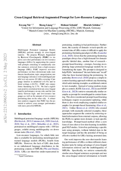 Pdf Cross Lingual Retrieval Augmented Prompt For Low Resource Languages