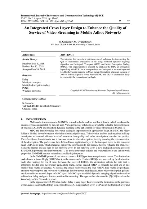 Pdf An Integrated Cross Layer Design To Enhance The Quality Of