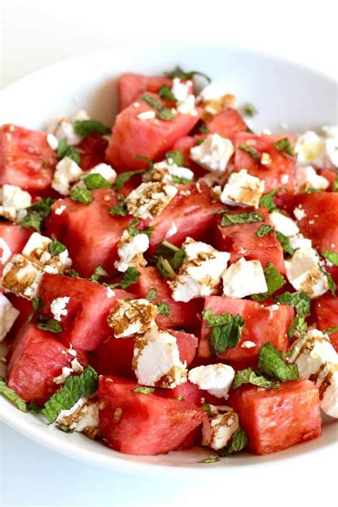 Watermelon Feta Salad With Mint And A Balsamic Glaze The Bakermama