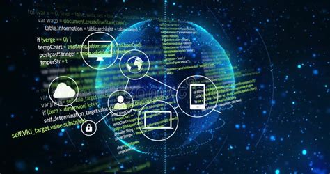 Digital Code And Icons Animation Over Rotating Globe And Network