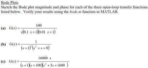 solved bode plots sketch the bode plot magnitude and phase
