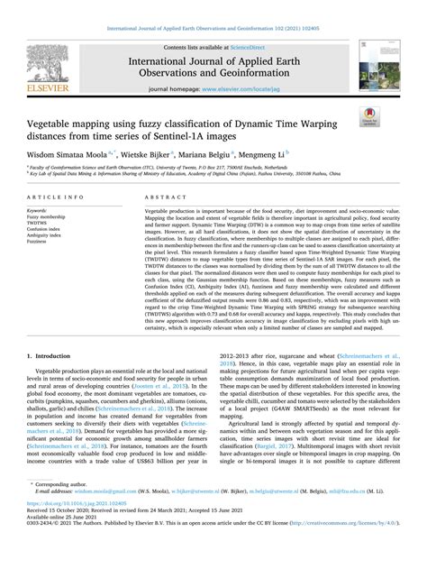 Pdf Vegetable Mapping Using Fuzzy Classification Of Dynamic Time Warping Distances From Time
