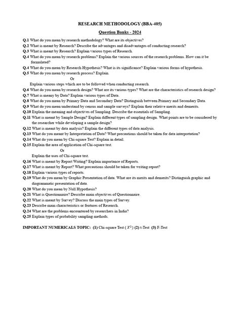 Research Methodology Question Bank Pdf Methodology Chi Squared Test