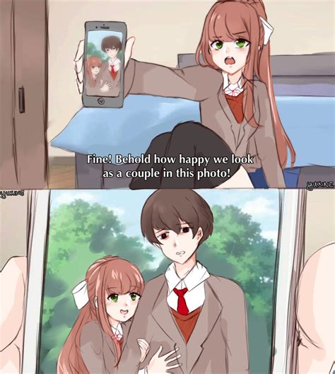 Monika And Protagonist Doki Doki Literature Club And 1 More Drawn By