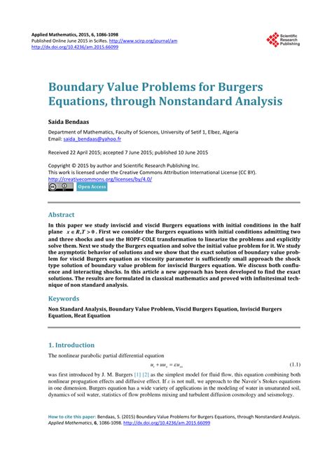 Pdf Boundary Value Problems For Burgers Equations Through Nonstandard Analysis