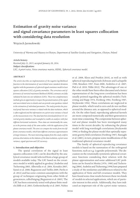 Pdf Estimation Of Gravity Noise Variance And Signal Covariance Parameters In Least Squares
