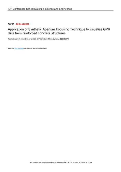 Pdf Application Of Synthetic Aperture Focusing Technique To Visualize