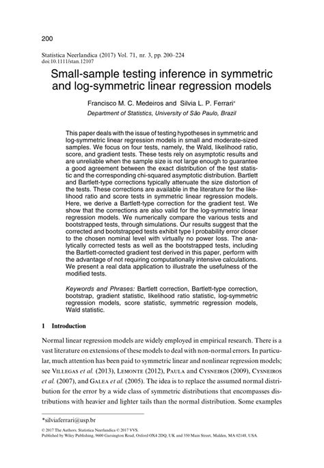 Pdf Small Sample Testing Inference In Symmetric And Log Symmetric