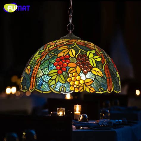 Fumat 스테인드 글라스 펜 던 트 램프 빈티지 포도 유리 빛 거실 주방 다이닝 룸 바 전등 Led 펜 던 트 조명led