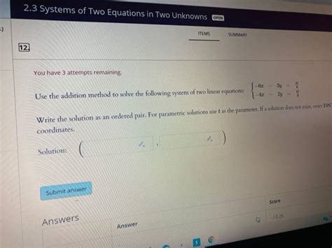 solved systems of two equations in two unknowns open items summary