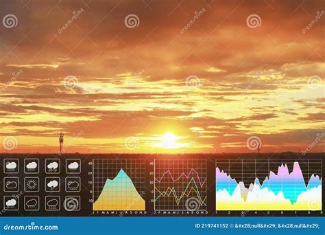 Weather Forecast Symbol Data Presentation With Graph And Chart On Dramatic Atmosphere Panorama