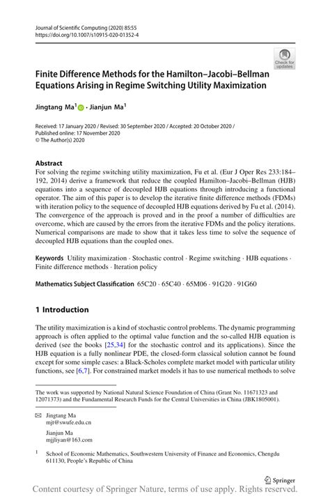 Pdf Finite Difference Methods For The Hamiltonjacobibellman Equations Arising In Regime