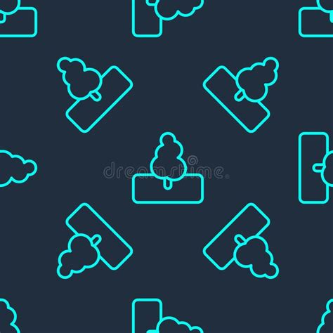 Green Line Tree Icon Isolated Seamless Pattern On Blue Background Forest Symbol Stock Vector