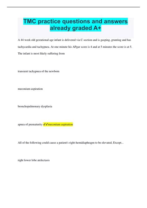 TMC Practice Questions And Answers Already Graded A TMC Stuvia US