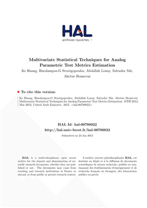 pdf multivariate statistical techniques for analog parametric test