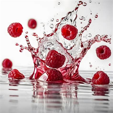 Raspberry Splash With White Background Premium Ai Generated Image